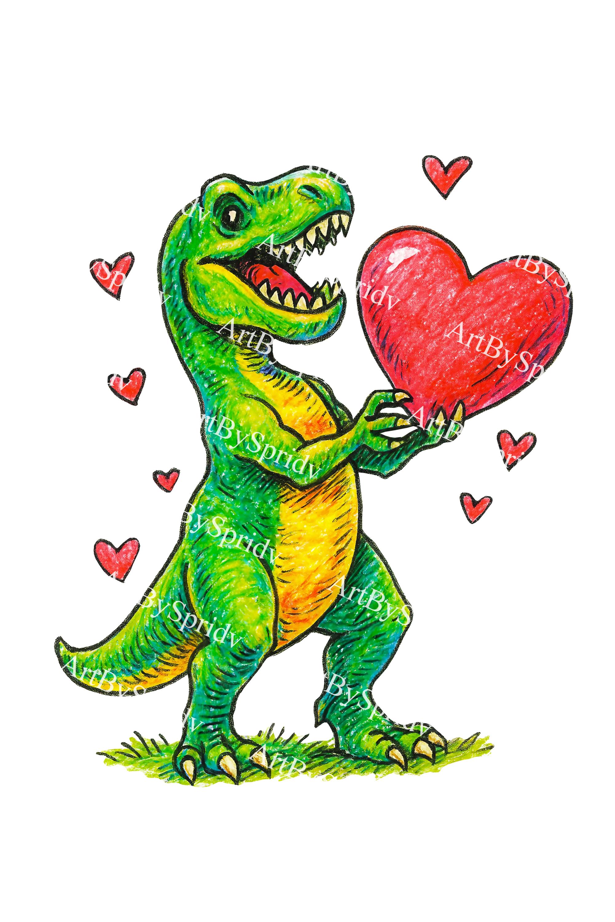 Cutie T-rex Holding Heart PNG - Valentine Dinosaur Clipart, Funny Dino ...