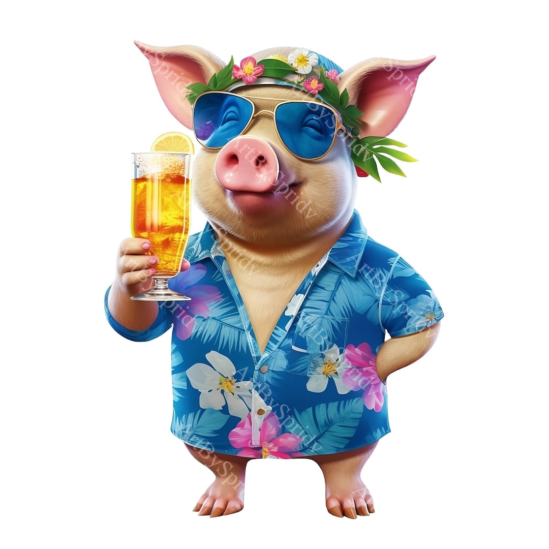 Tropical Pig PNG Clipart, Hawaiian Shirt Animal Illustration, Beach ...