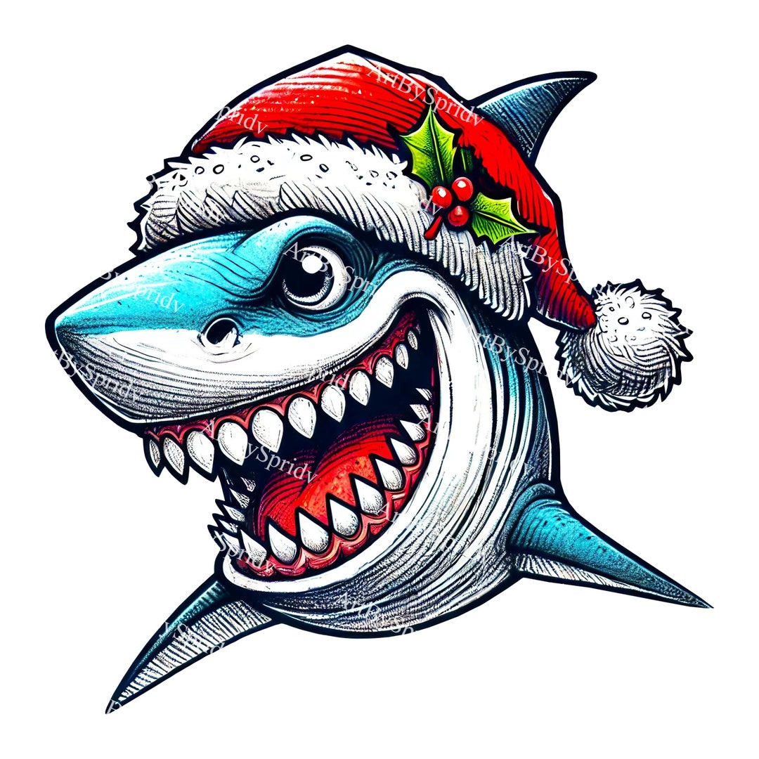 Santa Shark Christmas Clipart | Festive Shark With Santa Hat PNG ...
