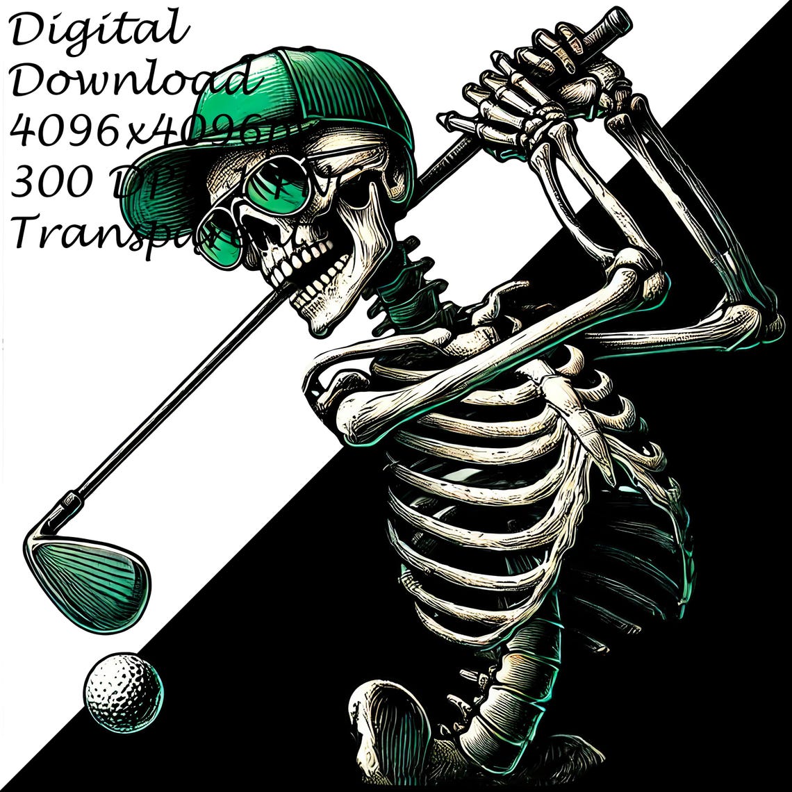 Cool Skeleton Golfer PNG | Vintage Golf Skull Clipart | Funny Golfing ...