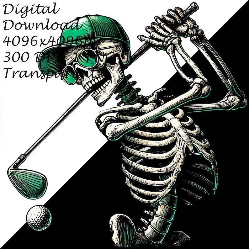 Cool Skeleton Golfer PNG | Vintage Golf Skull Clipart | Funny Golfing ...