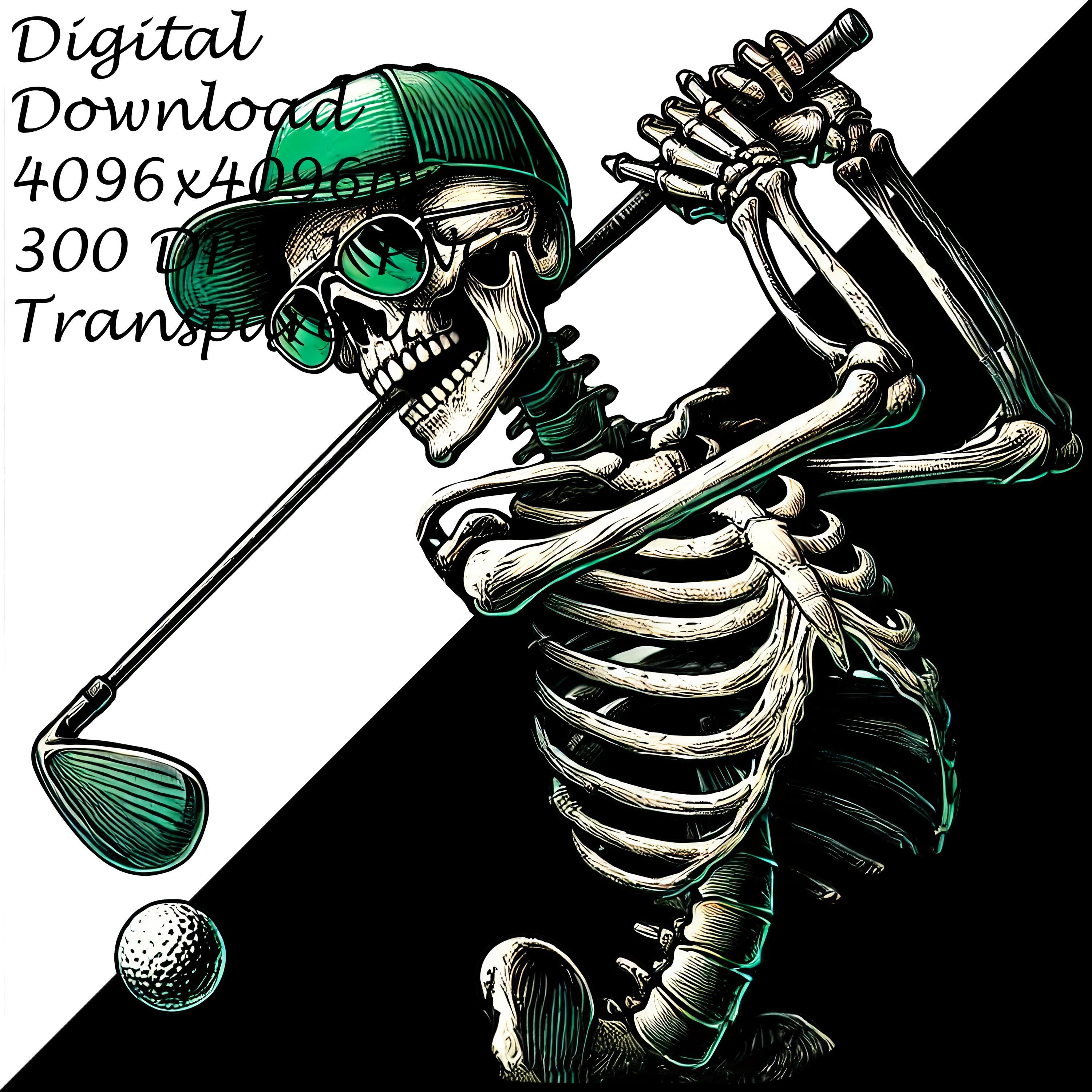 Cool Skeleton Golfer PNG | Vintage Golf Skull Clipart | Funny Golfing ...