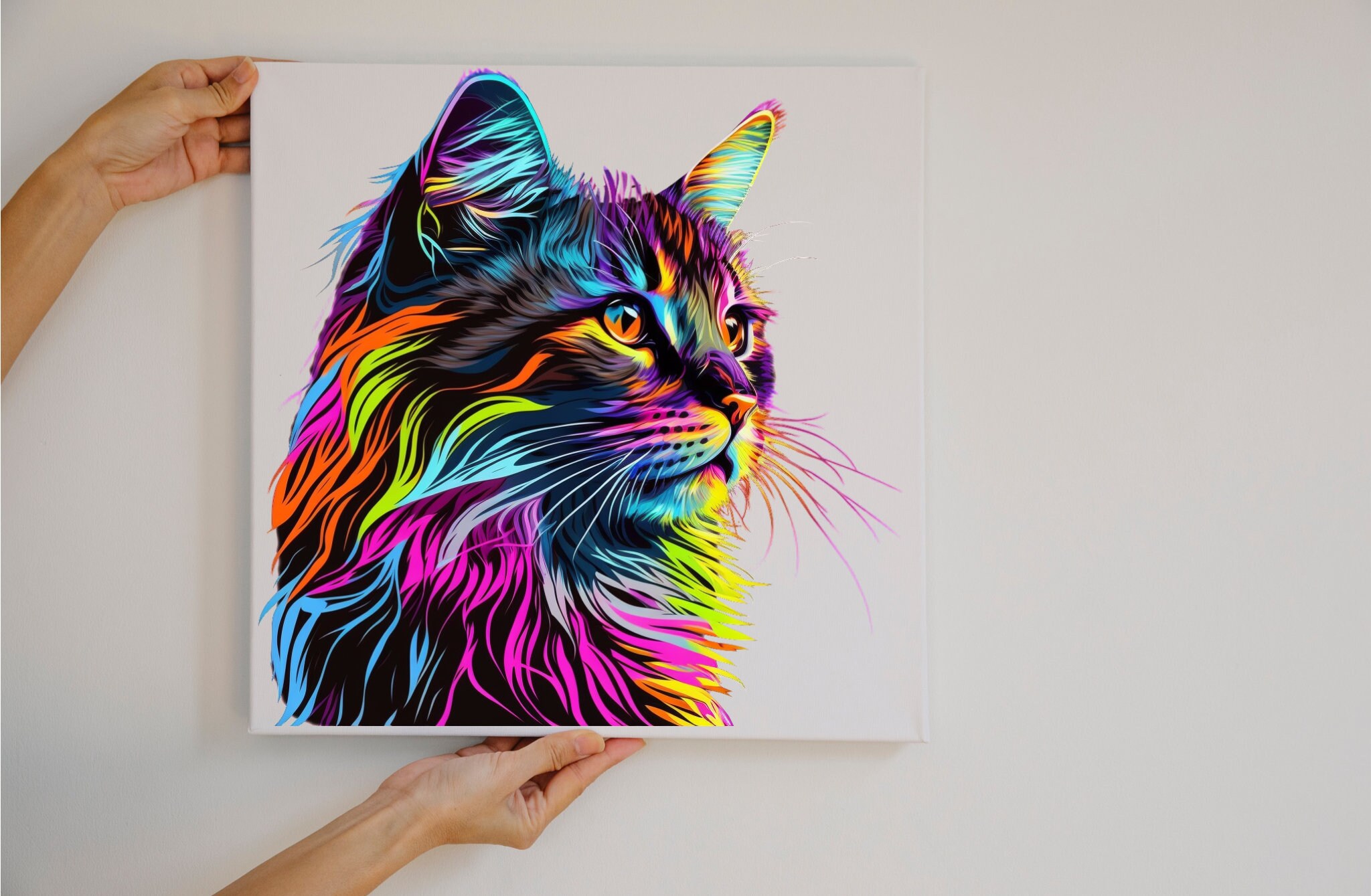 Vibrant Neon Style Cat PNG Clipart, Colorful Digital Cat Clip Art ...