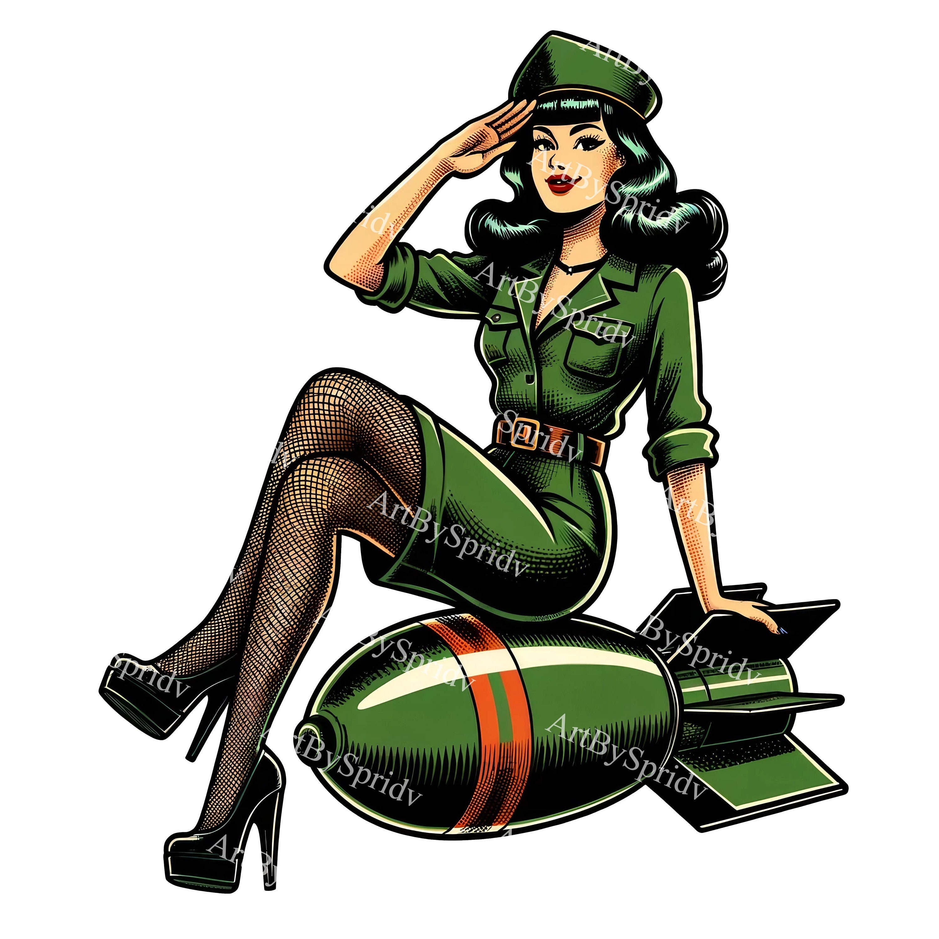 Vintage Military Pin-up Girl Clipart-retro Army Bombshell PNG-WWII ...