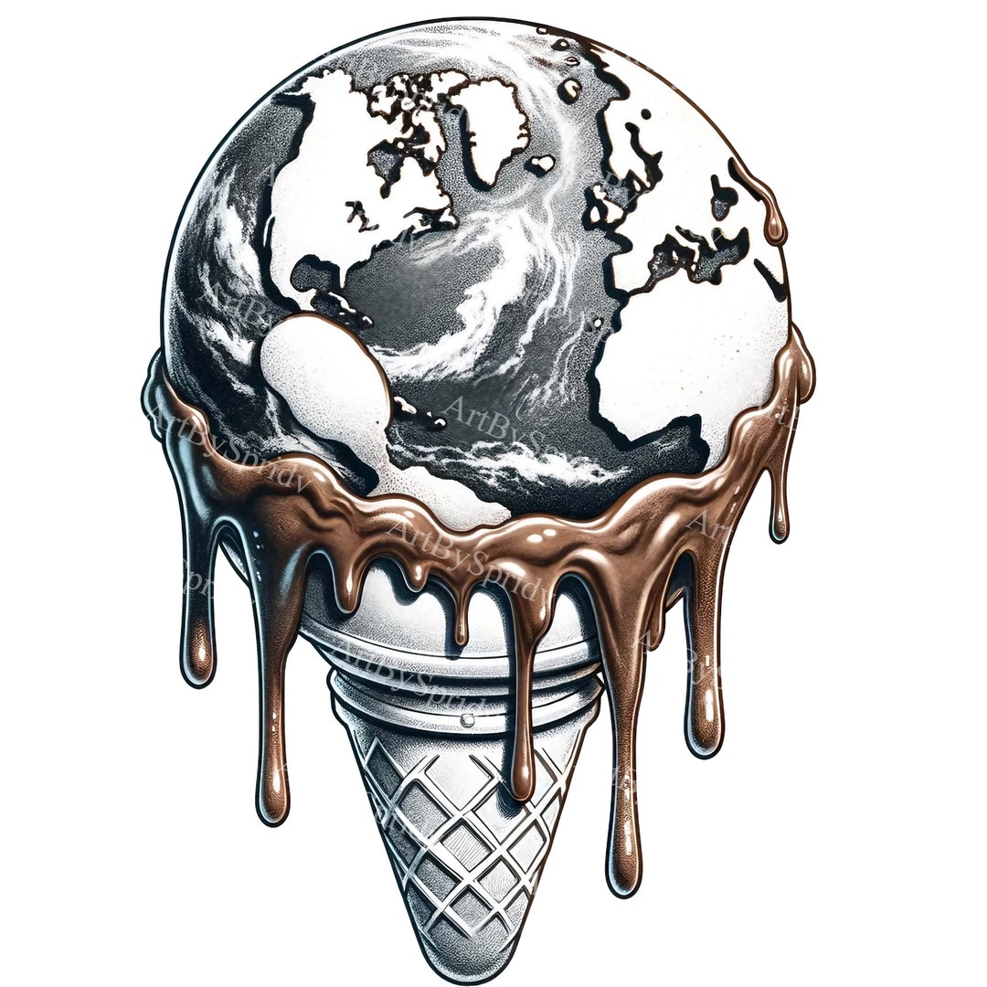 Melting Earth Ice Cream Cone Art | Eco-conscious Digital PNG Clipart ...