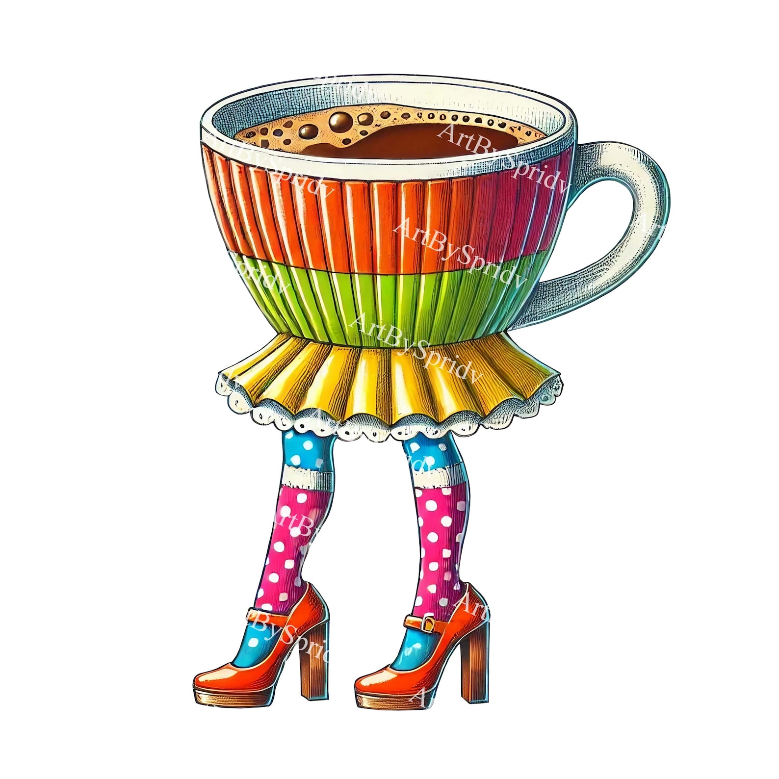 Quirky Coffee Cup With Legs PNG Clipart, Retro Tea Cup With Funky High ...