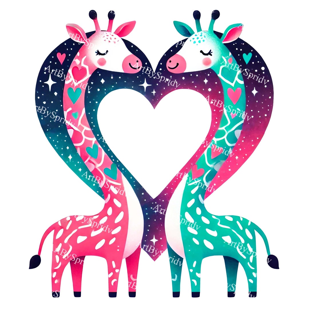 Romantic Giraffe Heart Clipart, Two Giraffes Forming a Heart PNG, Cute ...