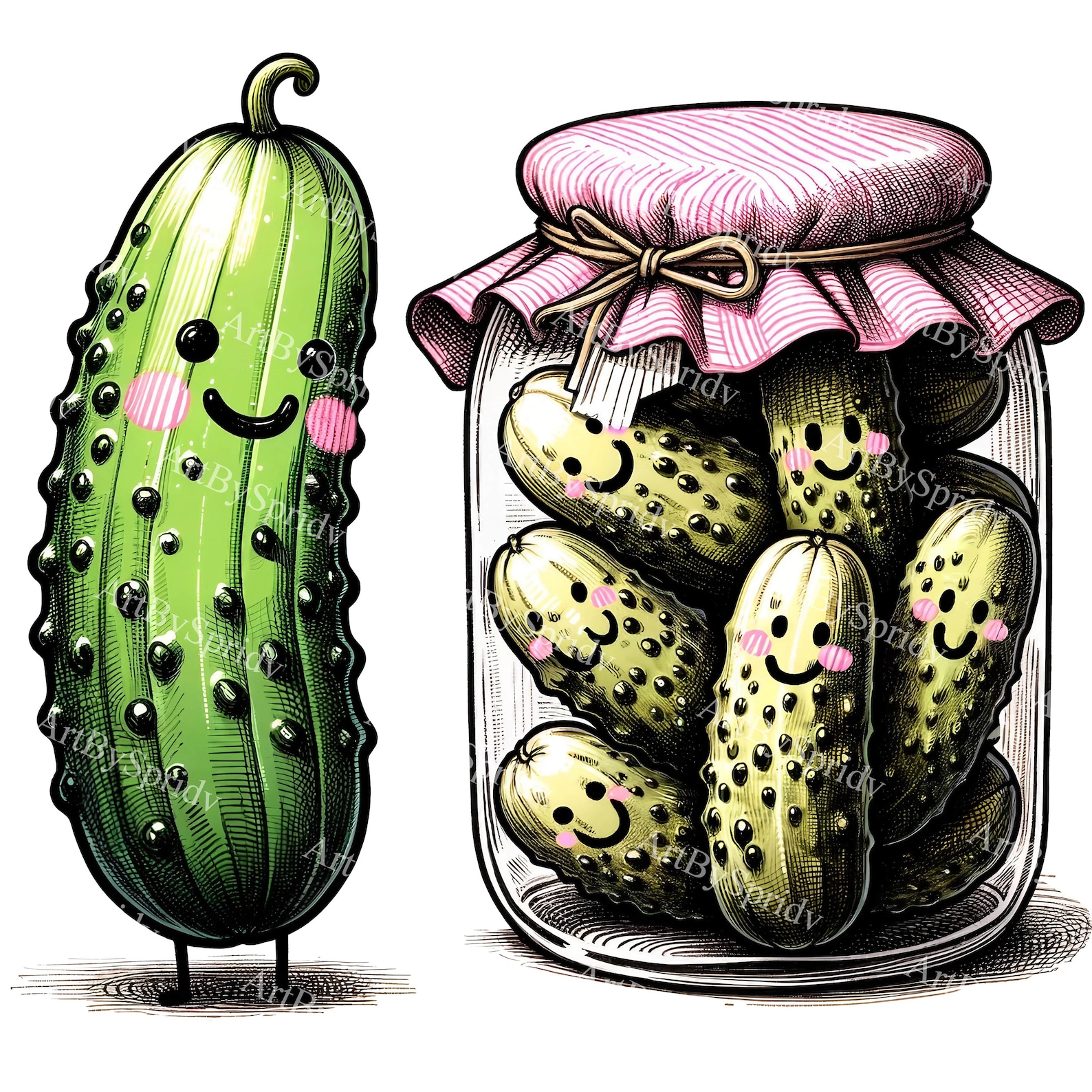 Cheerful Cucumber & Pickle Friends Clipart Transparent PNG Printable ...