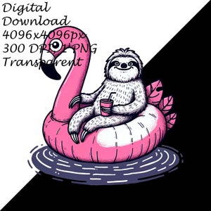 Relaxing Sloth on Pink Flamingo Pool Float Download PNG Clipart-summer ...