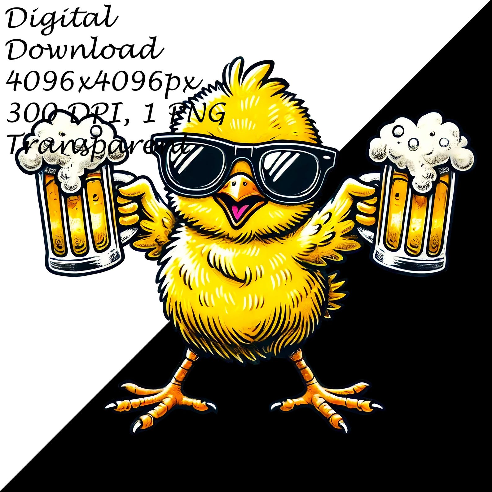 Funny Drunk Chick Beer PNG Clipart, Cool Easter Chick With Beer Mugs T ...