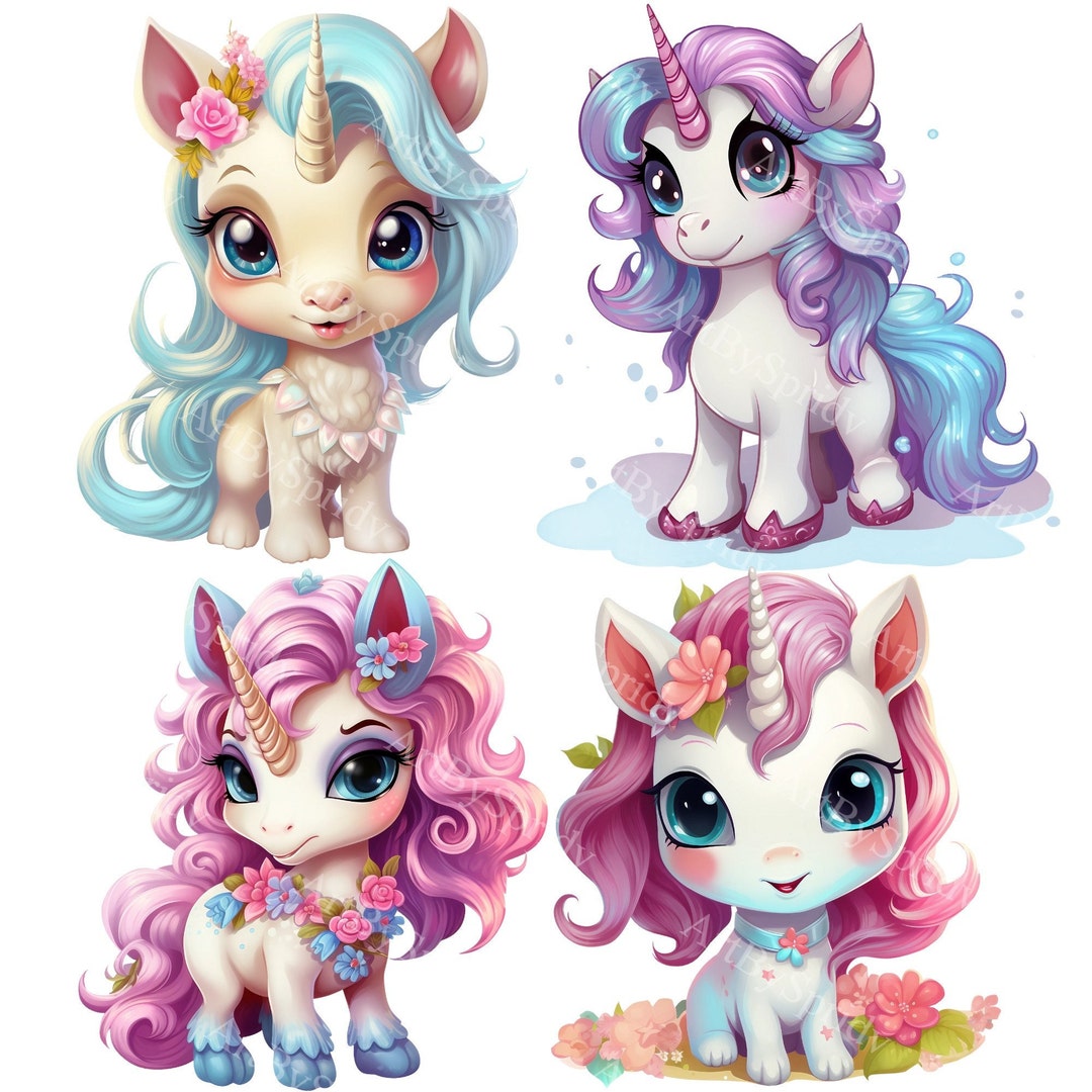 Adorable Pastel Unicorn Clipart Set PNG, Cute Floral Unicorn ...