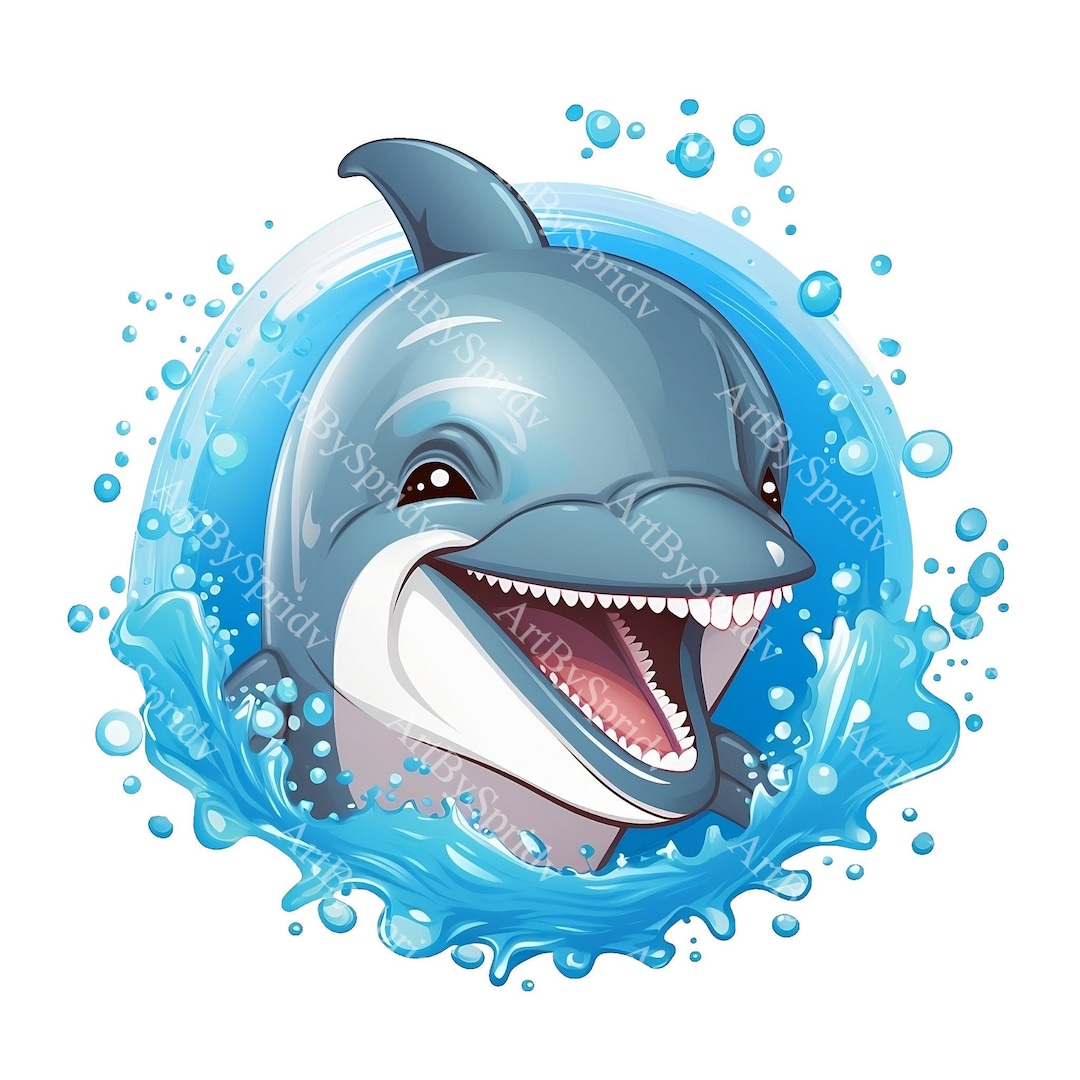 Playful Dolphin PNG Clipart | Cute Smiling Dolphin With Water Splash ...