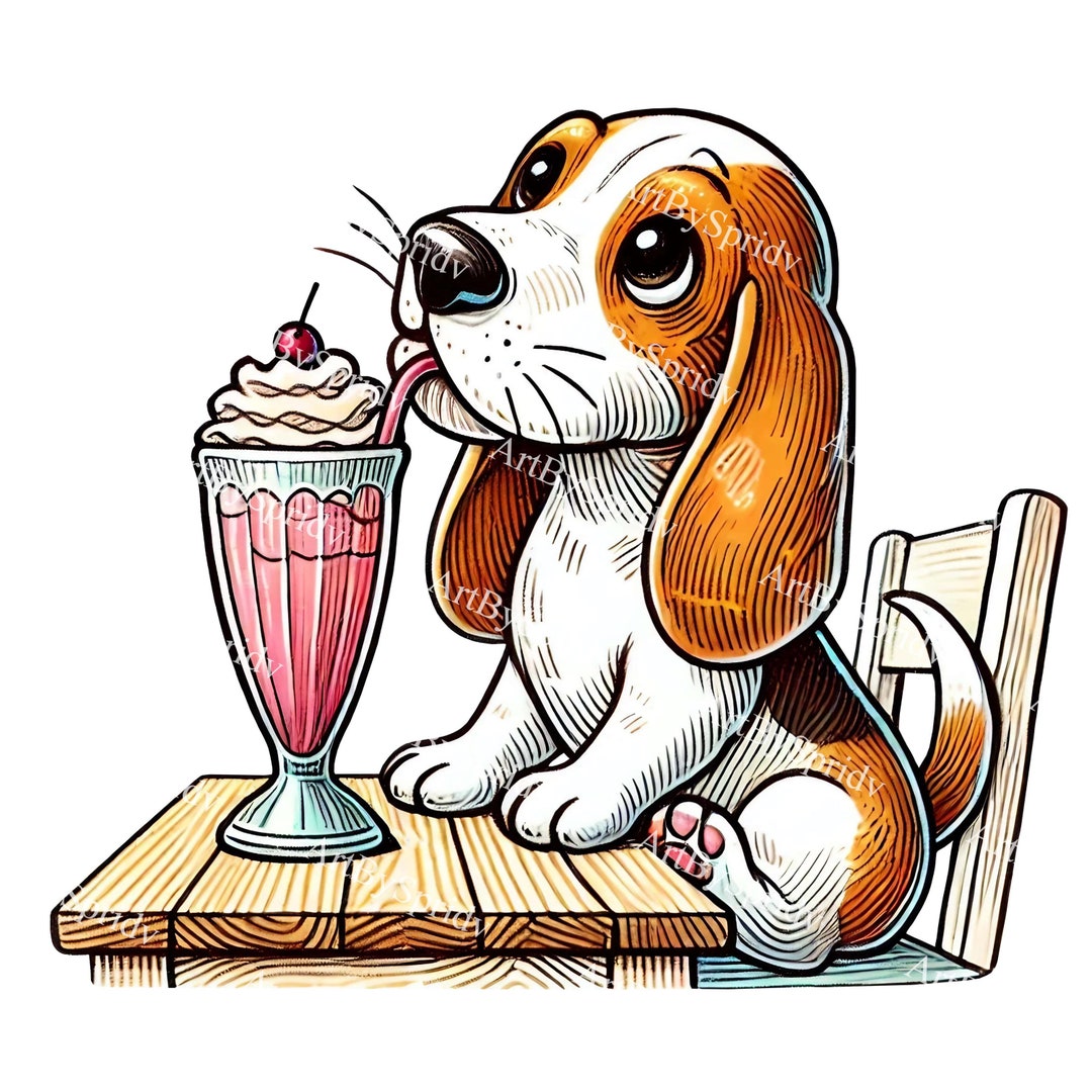 Beagle Pup Enjoying a Milkshake PNG Clipart, Cute Dog Drinking Coctail ...