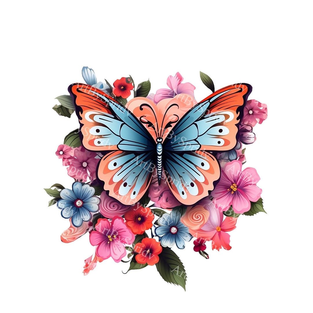 Vibrant Butterfly & Floral Clipart, Spring Flower Bouquet Png,colorful ...