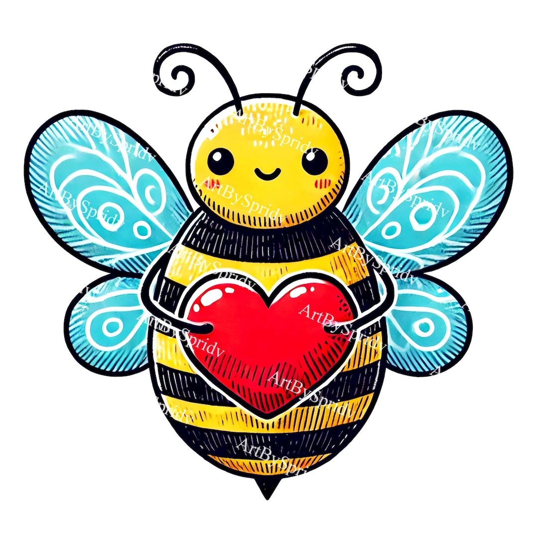 Adorable Bee Holding Heart Clipart – Transparent PNG for Valentine’s ...