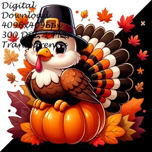 Thanksgiving Turkey Clipart - Cartoon Turkey With Pumpkin, Pilgrim Hat ...