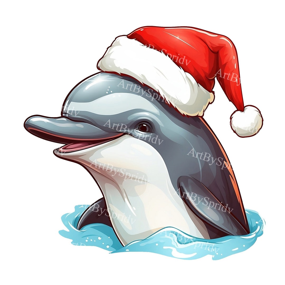 Christmas Dolphin With Santa Hat Transparent PNG Clipart,kids/adult ...