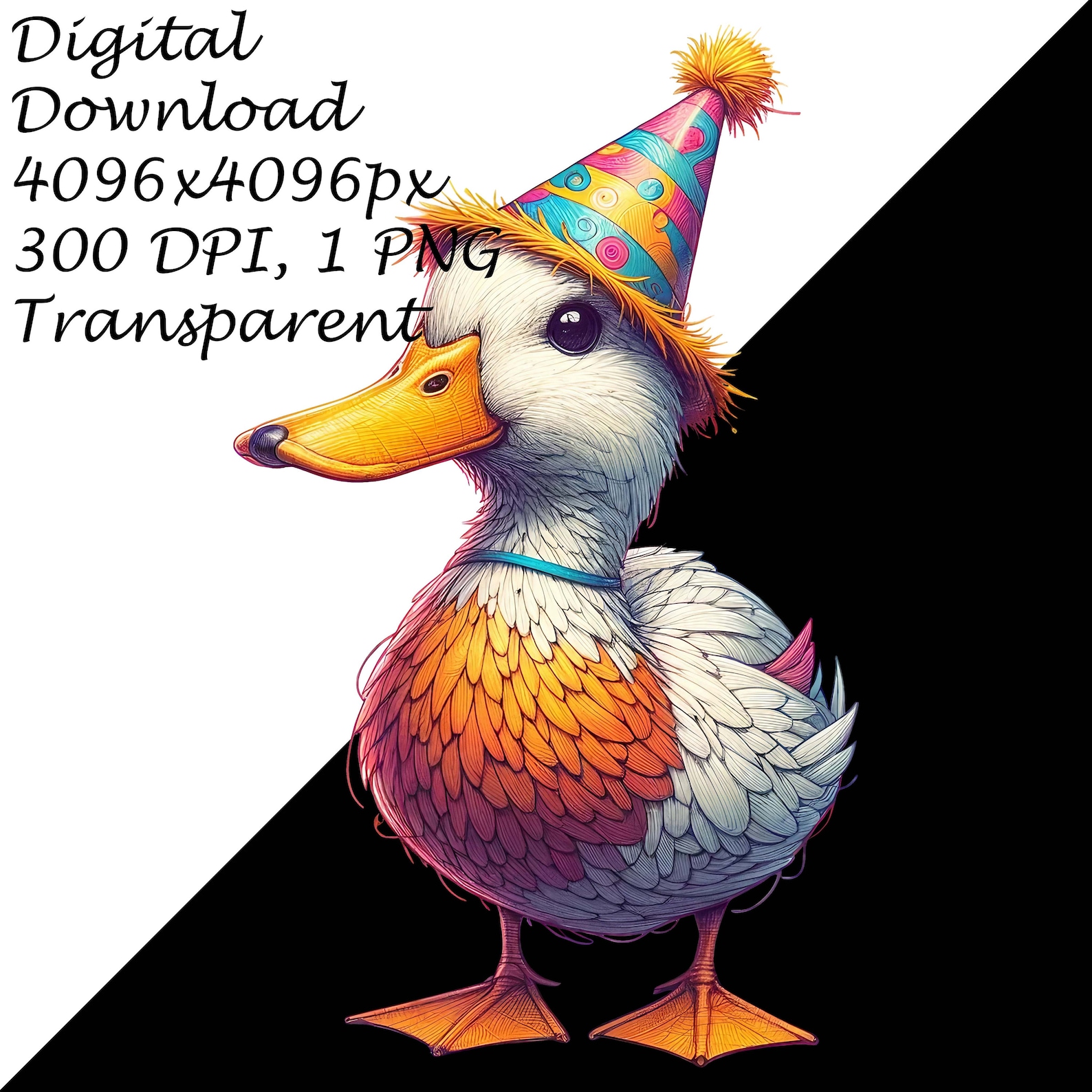 Party Duck Clipart - Celebratory Duck With Party Hat, Cartoon Style ...