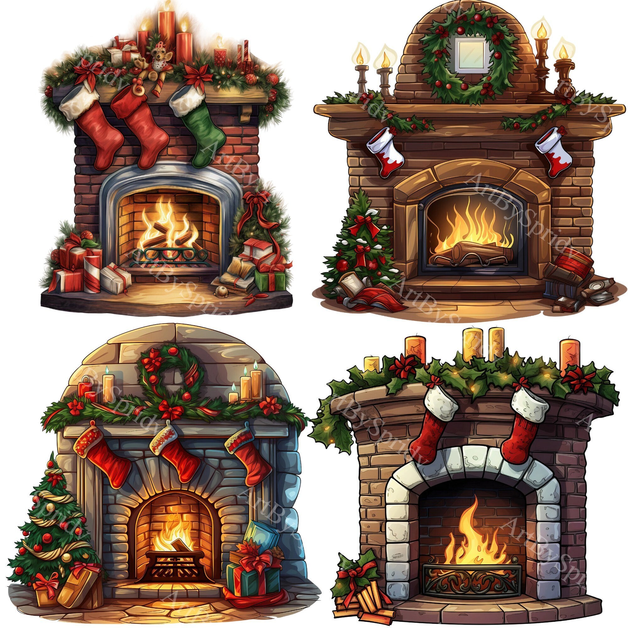 Homemade Christmas Fireplaces Clipart