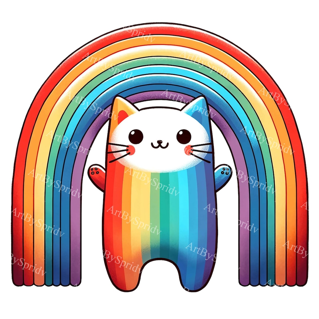 Rainbow Cat Clipart, Baby Shower Digital Clip Art, Printable Kitten ...