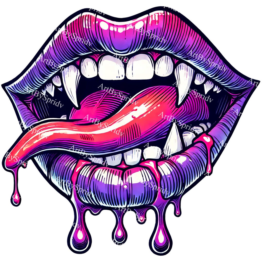 Vampire Lips Clipart | Dripping Fangs Transparent PNG | Gothic Digital ...