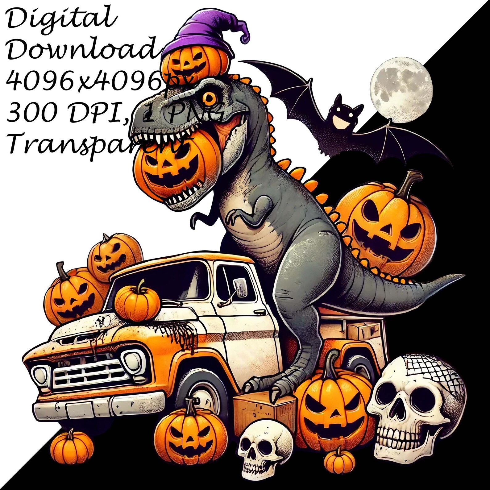 Halloween T-rex Dinosaur With Pumpkin in Mouth PNG Clipart, Vintage ...