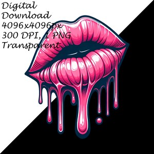 Dripping Glossy Lips Clipart - Vibrant Pink Lip Drip PNG, Printable Sublimation Art for Mugs, T ...
