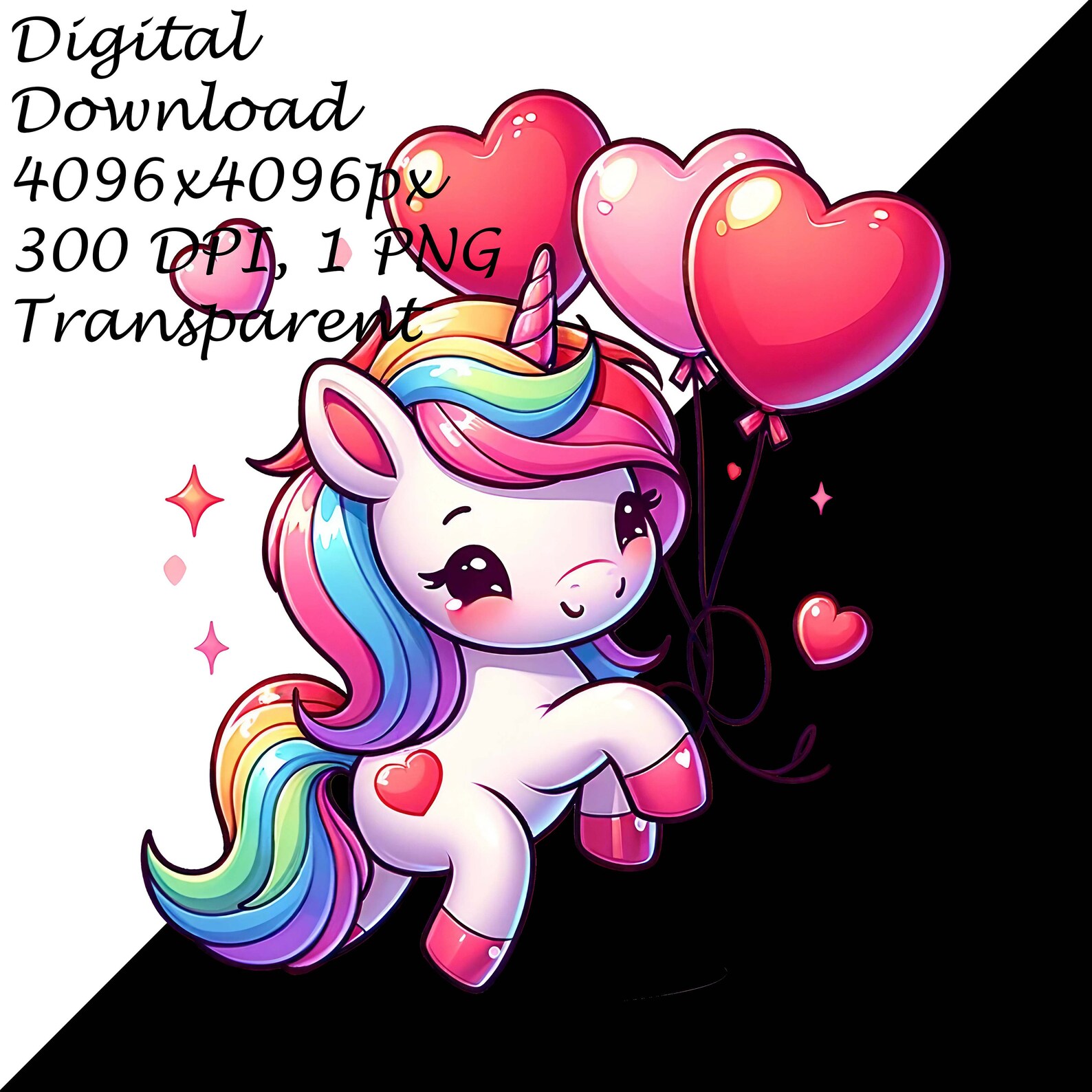 Valentine's Day Unicorn Clipart - Heart Balloons Cartoon PNG, Digital ...