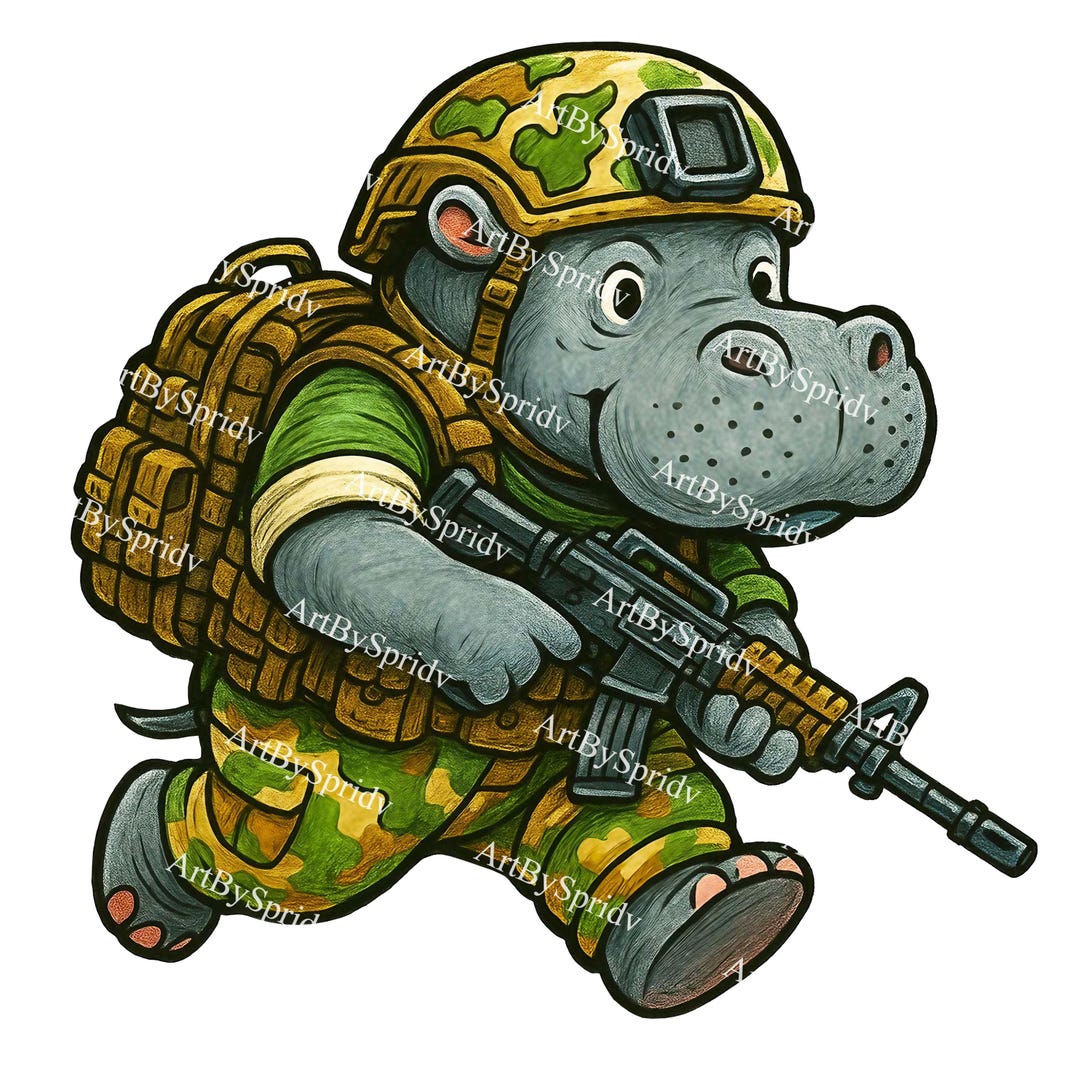 Cute Army Hippo PNG, Funny Military Hippo Clipart in Camouflage ...