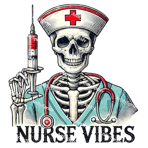 Vintage Skeleton Nurse PNG, Nurse Vibes Halloween Sublimation, Creepy ...