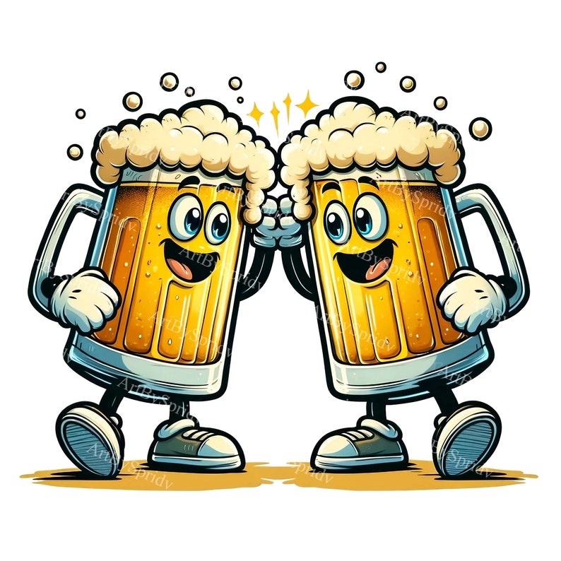 Cheerful Beer Mug Cliparts – Toasting Beer Glasses Digital PNG | Party ...