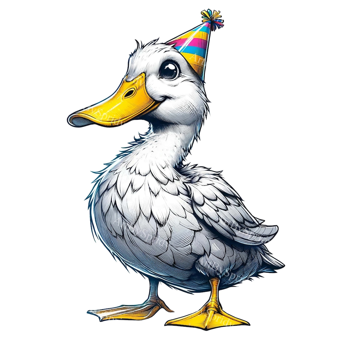 Party Duck Clipart - Celebratory Duck With Party Hat, Cartoon Style ...