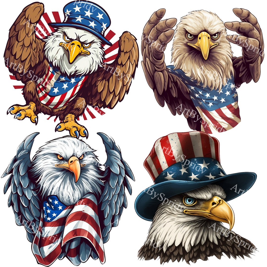 Majestic Patriotic Bald Eagle PNG Clipart Bundle, American Flag 4th of ...