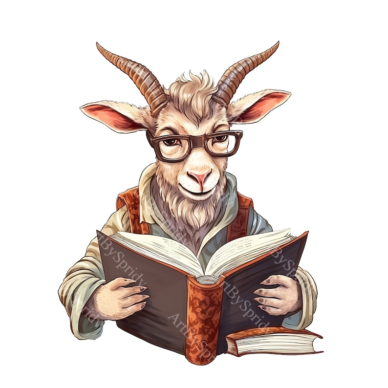 Goat Reading Book PNG Clipart, Farm Rustic Animal With Glasses, Cute ...