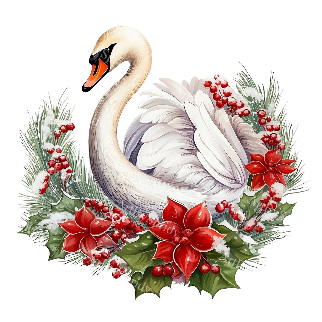 Christmas Swan PNG Clipart, Festive Xmas Holiday Swan With Holly ...