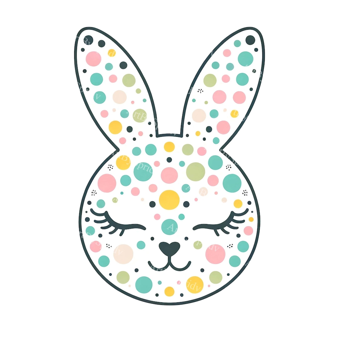 Easter Bunny Face Clipart - Polka Dot Pattern, Digital PNG for DTG T ...