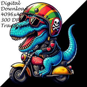 Motorcycle-riding T-rex Digital Clipart, Dinosaur Biker PNG, Printable ...