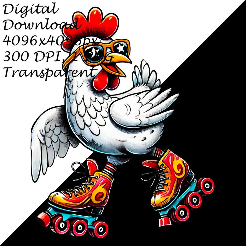 Funky Roller Skating Chicken PNG | Retro 70s Disco Chicken Clipart ...