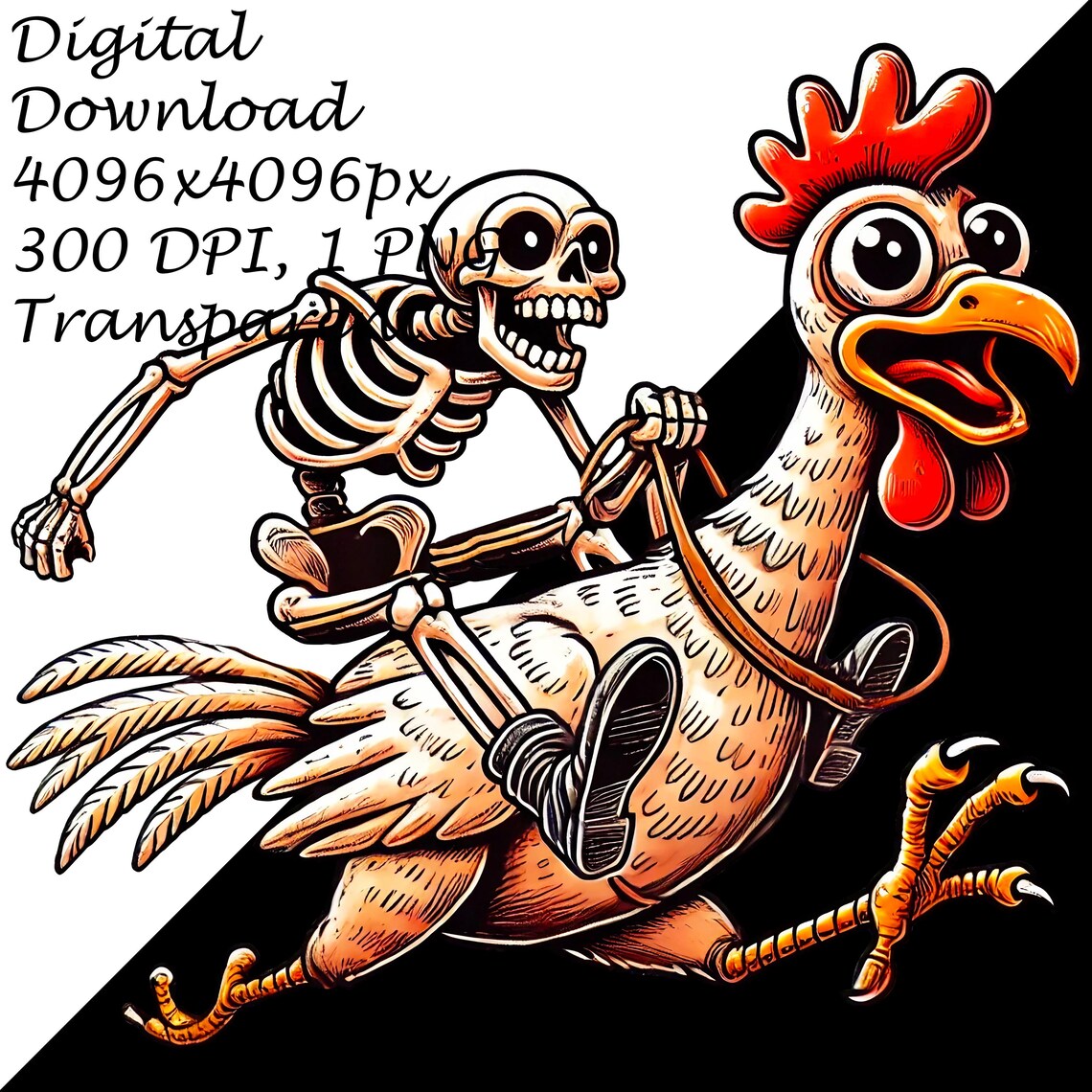 Skeleton Riding Chicken Clipart PNG, Halloween Cartoon Tee Sublimation ...