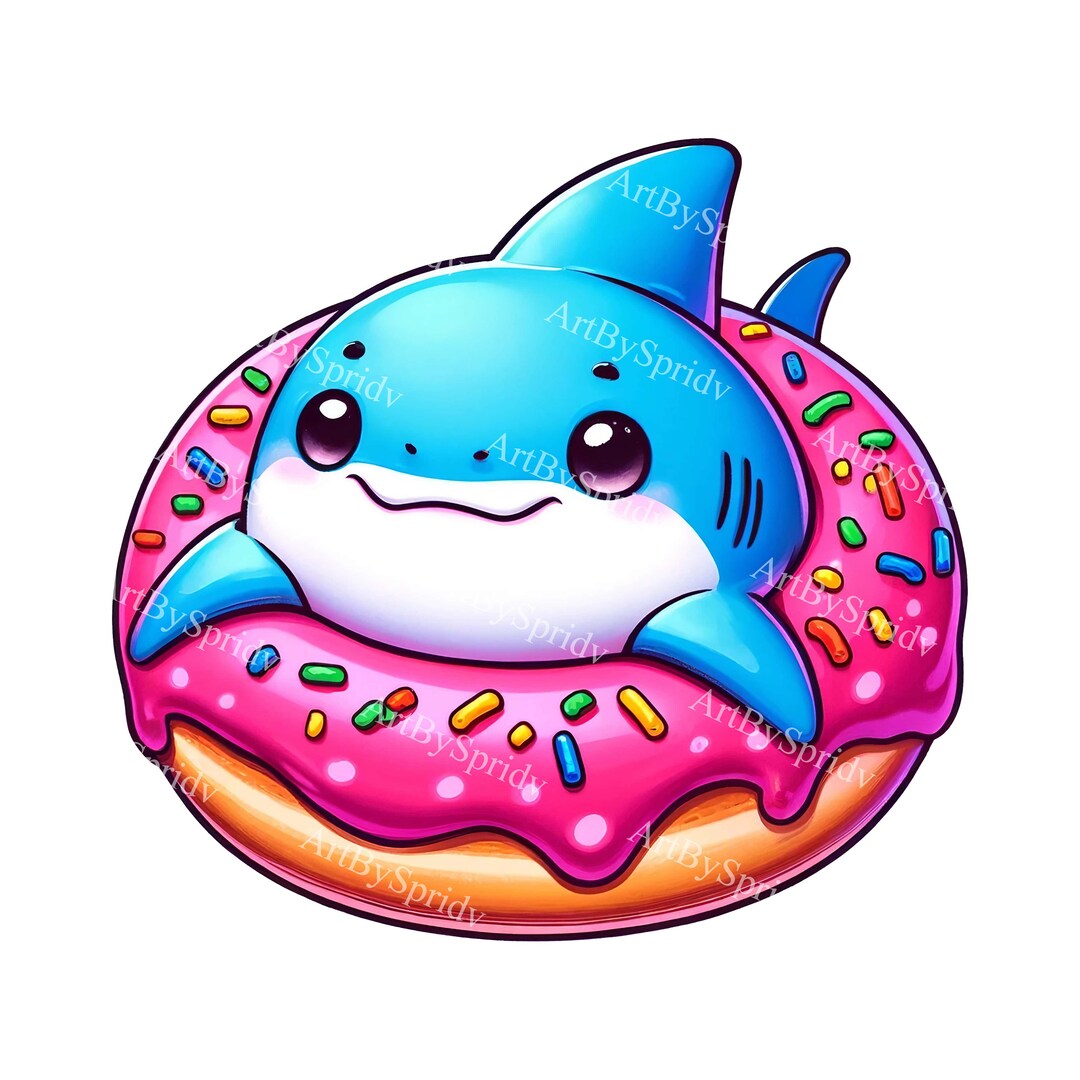Colorful Donut Shark Clipart, Digital Download, Cute Ocean Theme ...