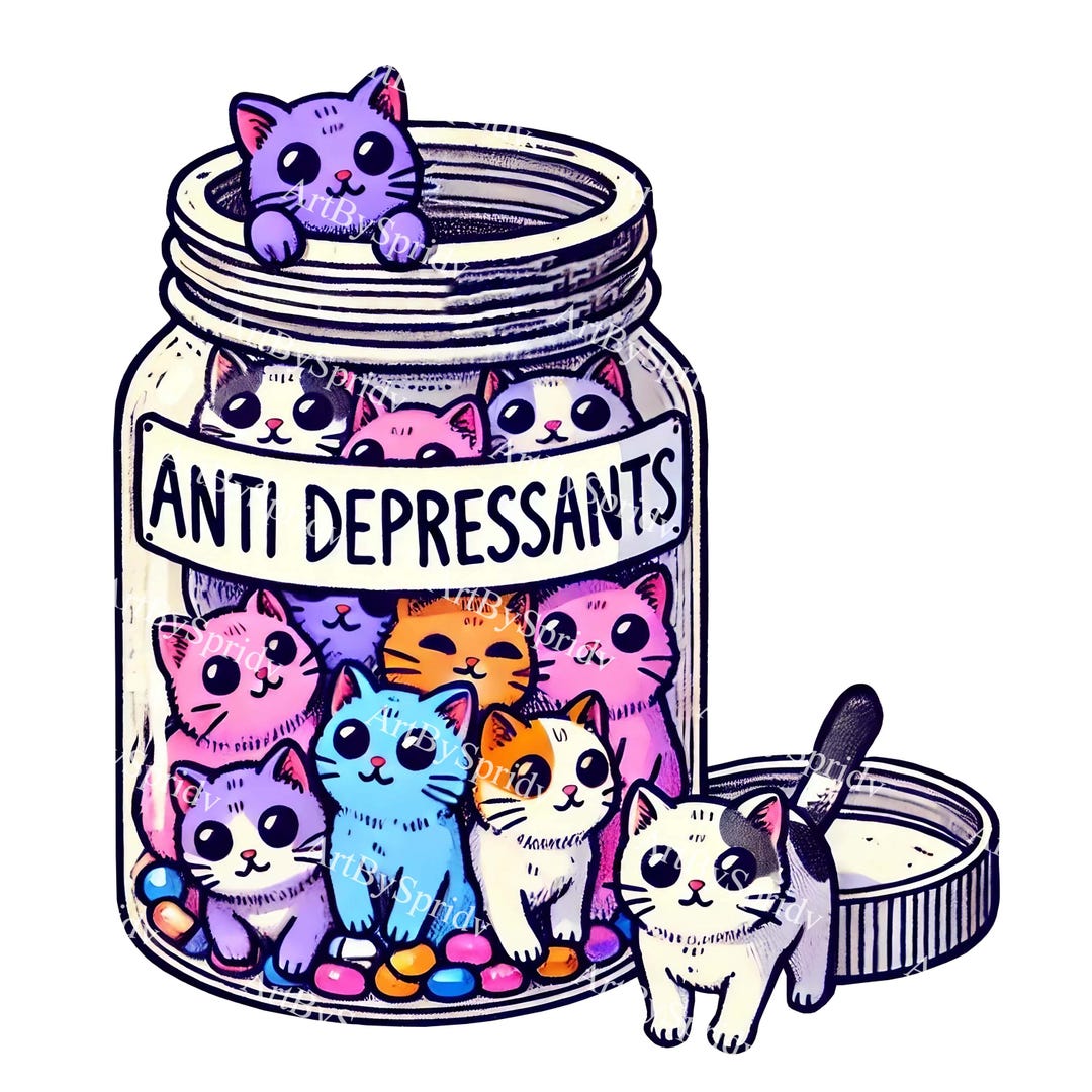 Antidepressants Cats in Pill Jar PNG Clipart, Colorful Kittens Clip Art ...