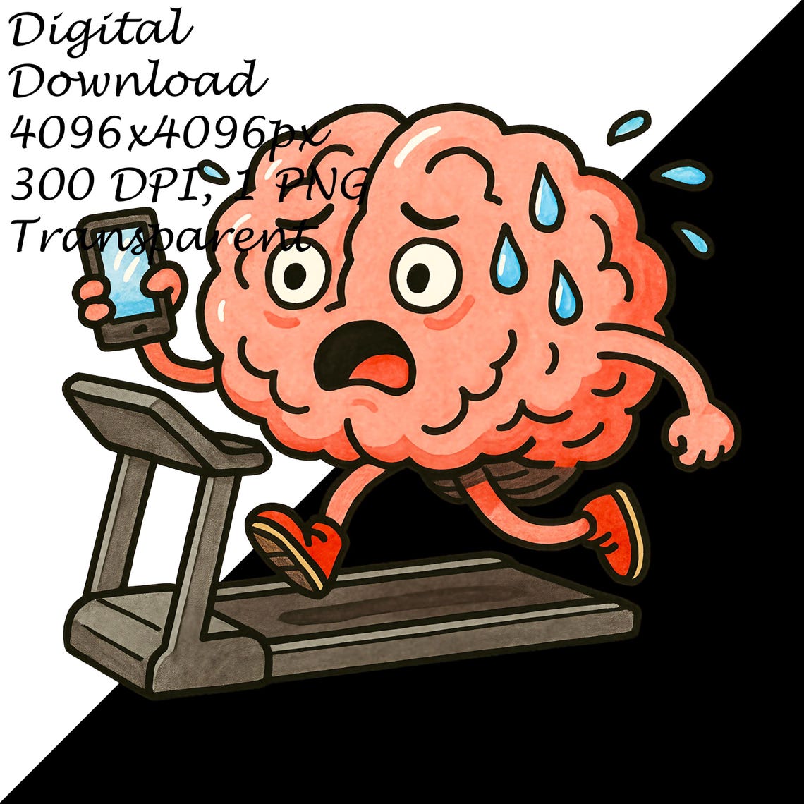 Funny Brain Cartoon Running on Treadmill PNG, Mental Health Clipart ...