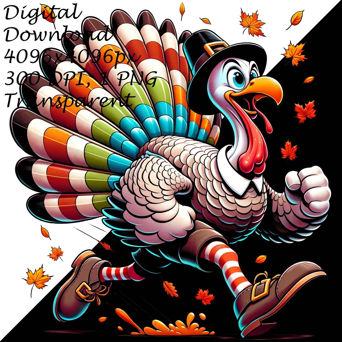 Thanksgiving Turkey Clipart - Cartoon Turkey Running in Shoes PNG, T ...