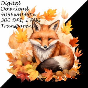 Autumn Fox PNG Clipart, Woodland Fox Nestled Among Fall Leaves, Cute ...
