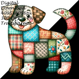 Patchwork Dog PNG Clipart,cute Quilted Puppy Illustration,whimsical ...