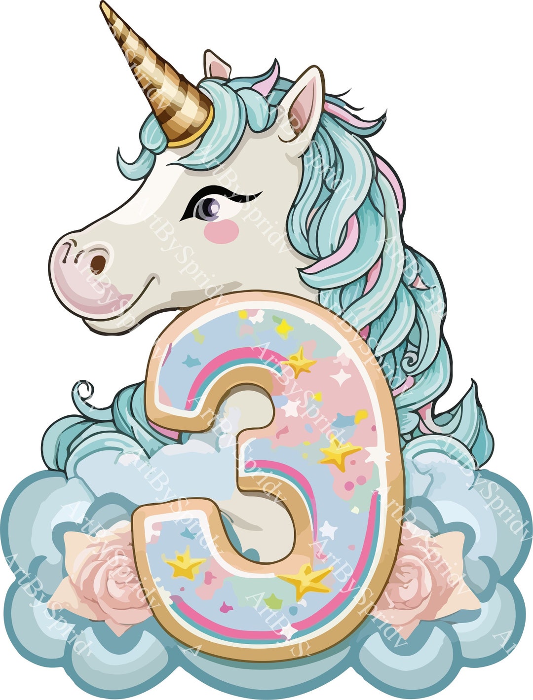 Magical Unicorn Number 3 Birthday PNG Clipart, Pastel Rainbow Horse ...