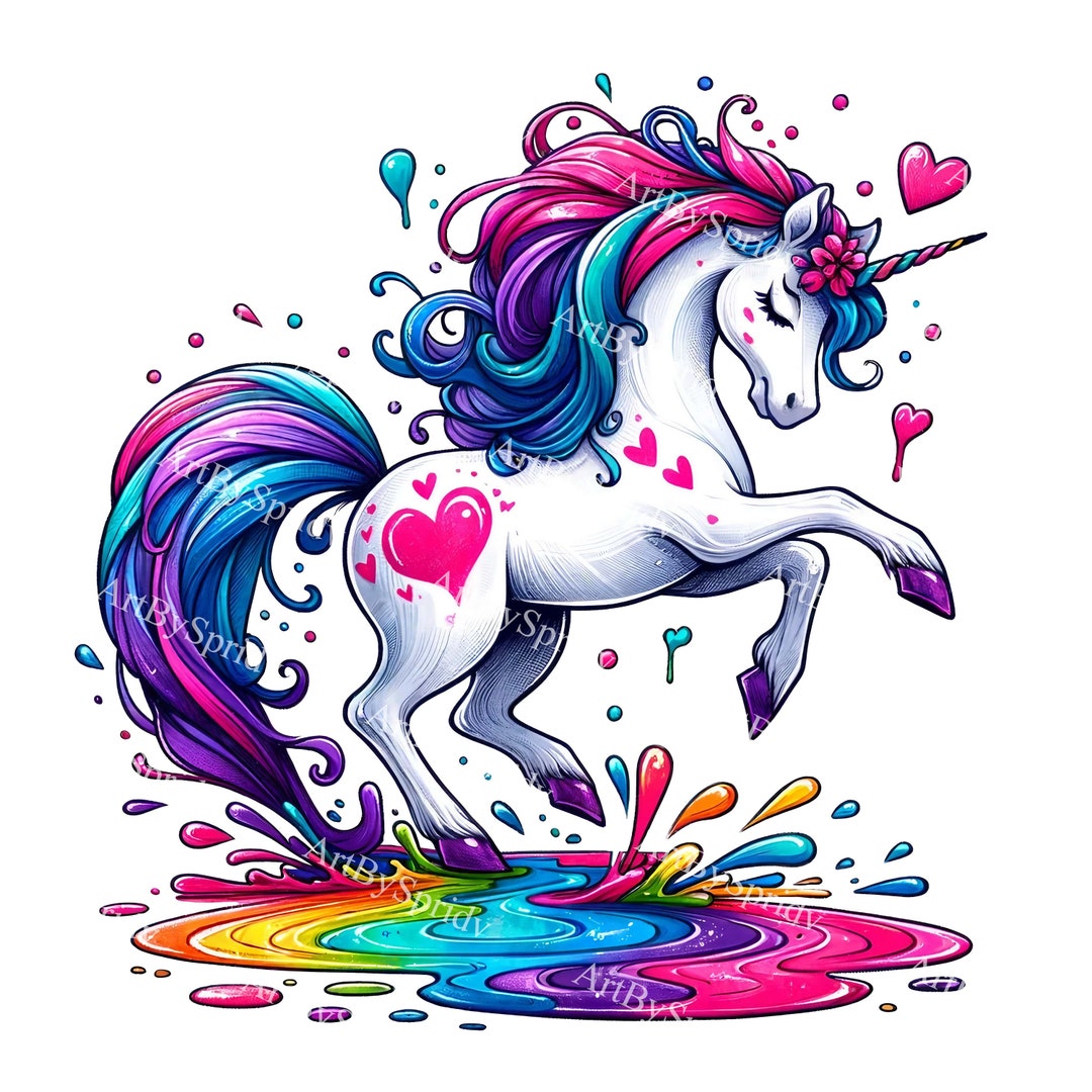 Vibrant Unicorn Clipart for Sublimation, Colorful Unicorn Digital PNG ...