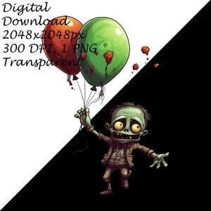 Zombie Balloon Clipart Cute Undead Character With Balloons for ...