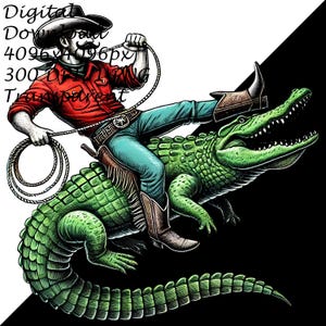 Cowboy Riding Alligator PNG, Wild West Rodeo Croc Art, Funny Western ...