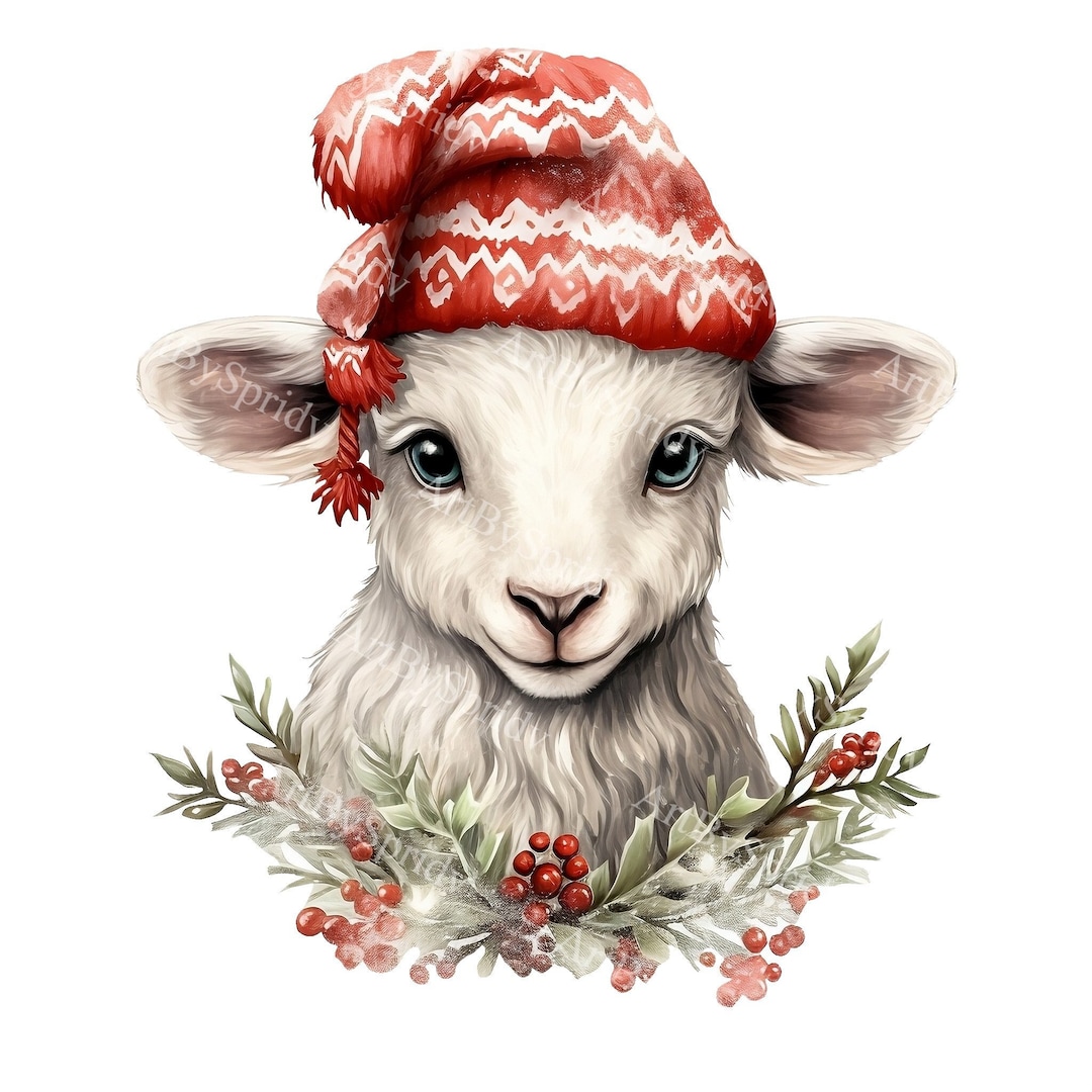 Christmas Goat With Santa Hat Transparent PNG Clipart, Kids/adults ...